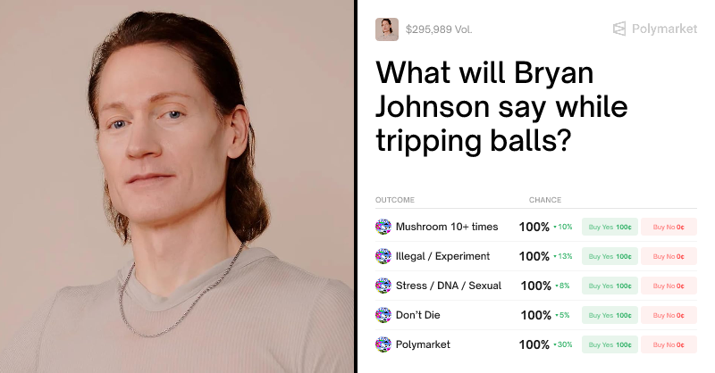 What will Bryan Johnson say while tripping balls? Predict... | Polymarket