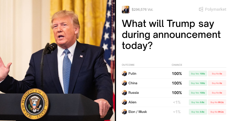 What will Trump say during announcement today? Prediction... | Polymarket