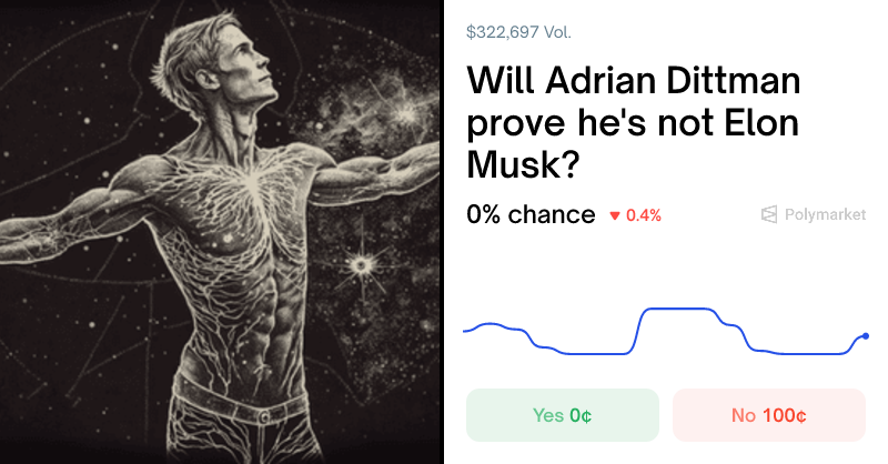 Polymarket | Will Adrian Dittman prove he's not Elon Musk...