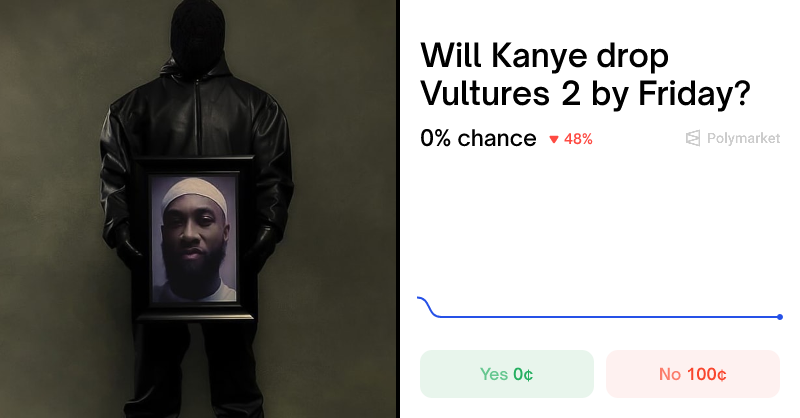 Polymarket | Will Kanye drop Vultures 2 by Friday?