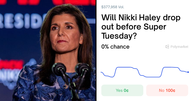 Polymarket | Will Nikki Haley drop out before Super Tuesd...