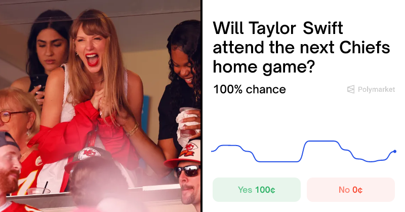 Polymarket | Will Taylor Swift attend the next Chiefs hom...